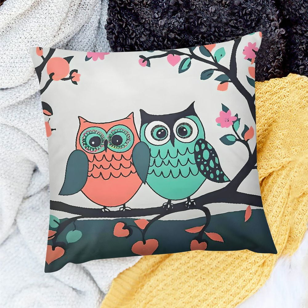 Creowell Decor Indoor Pillow Covers Set owls flowers hearts Theme for ...