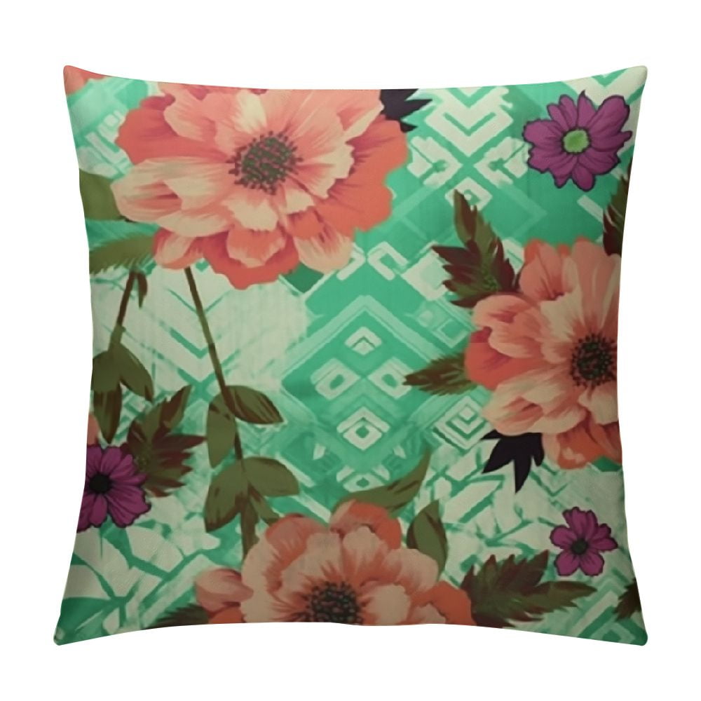 Creowell Decorative Pillowcases Coloured Girly Retro Floral Pink Mint ...
