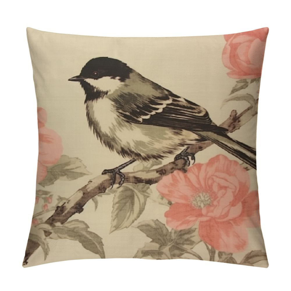 Creowell Decorative Pillowcases Vintage Black White Bird Blush Pink ...