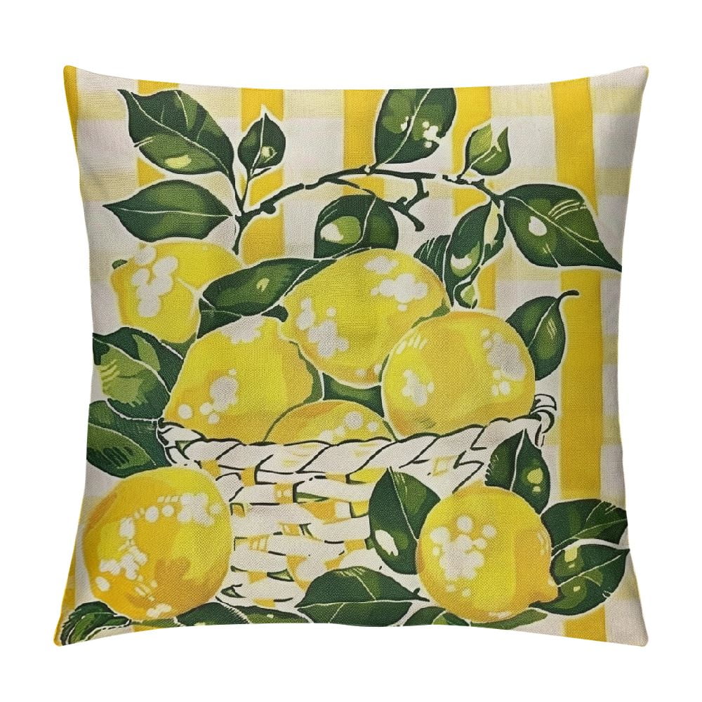 Creowell Decorative Throw Pillow Covers Square Lemon Themed Pillow ...