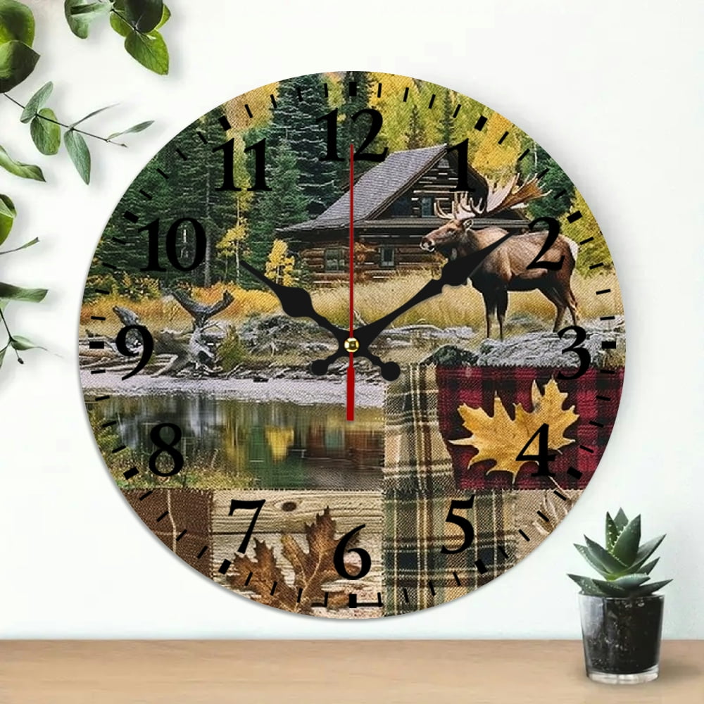 Creowell Deer Cabin Moose Wall Clock Silent Mechanical Movement 10x10in ...