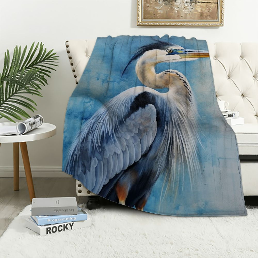 Creowell Detailed Bird Long Neck Blue Background Throw Blankets for ...