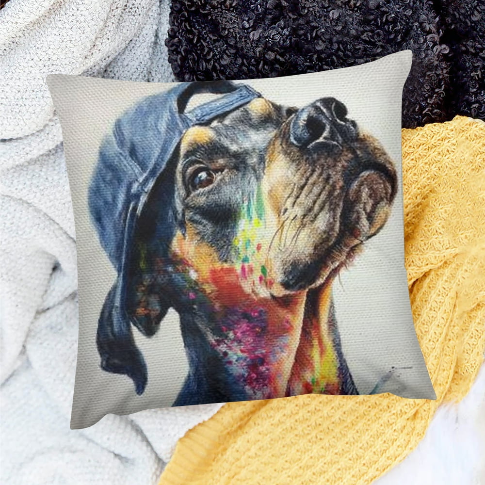 Creowell Dog Hat Airbrush Pillow Case for Home Sofa Couch Decor 24x24in ...