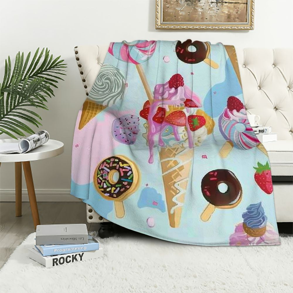 Creowell Doughnuts and Candy Pattern Throw Blanket Soft and Comfortable ...