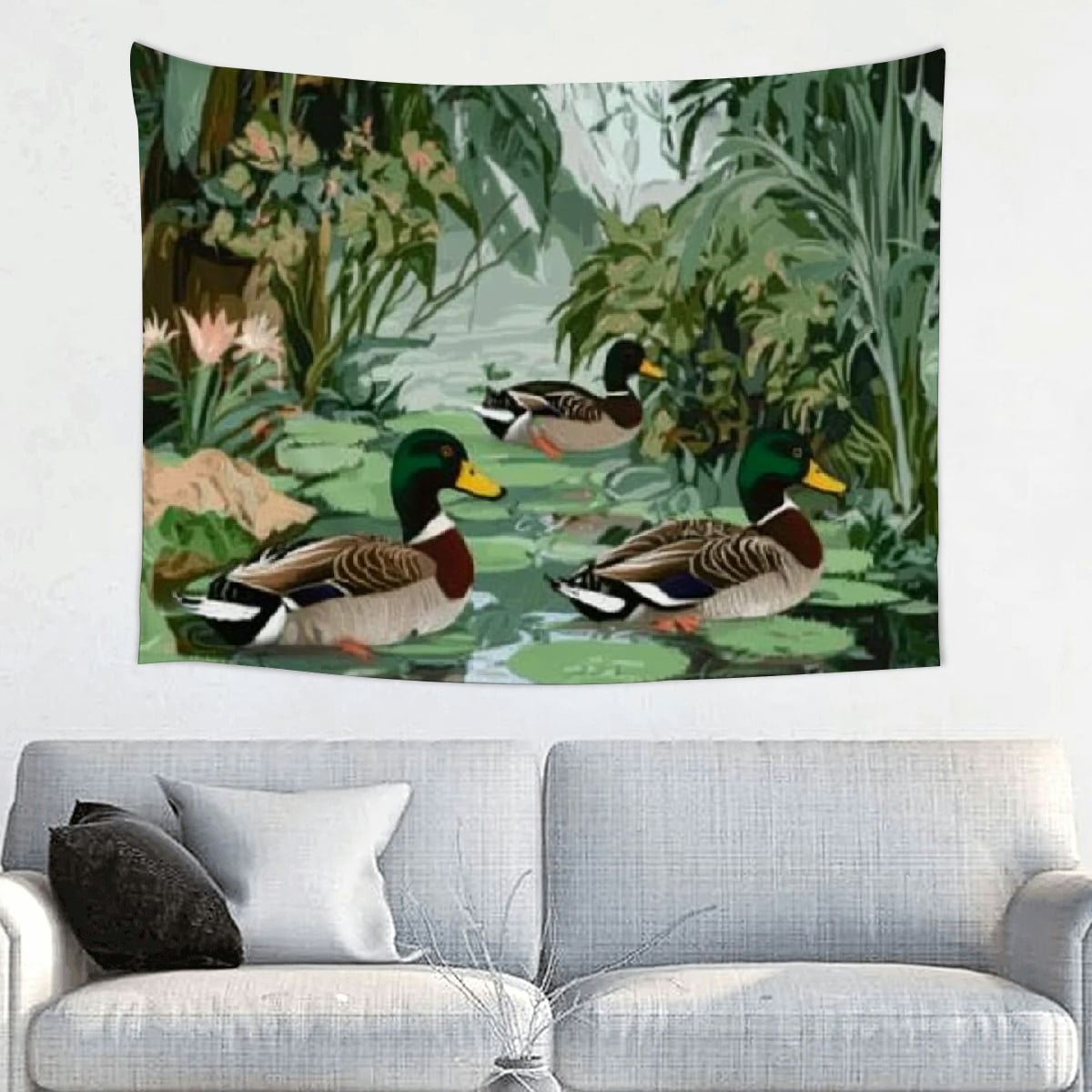 Creowell Ducks Water Lilies Tropical Wall Hanging Tapestry 100% ...