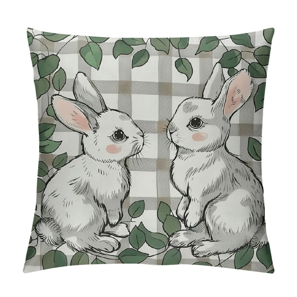 Creowell Easter Pillow Covers Happy Easter Plaid Rabbit Design with ...
