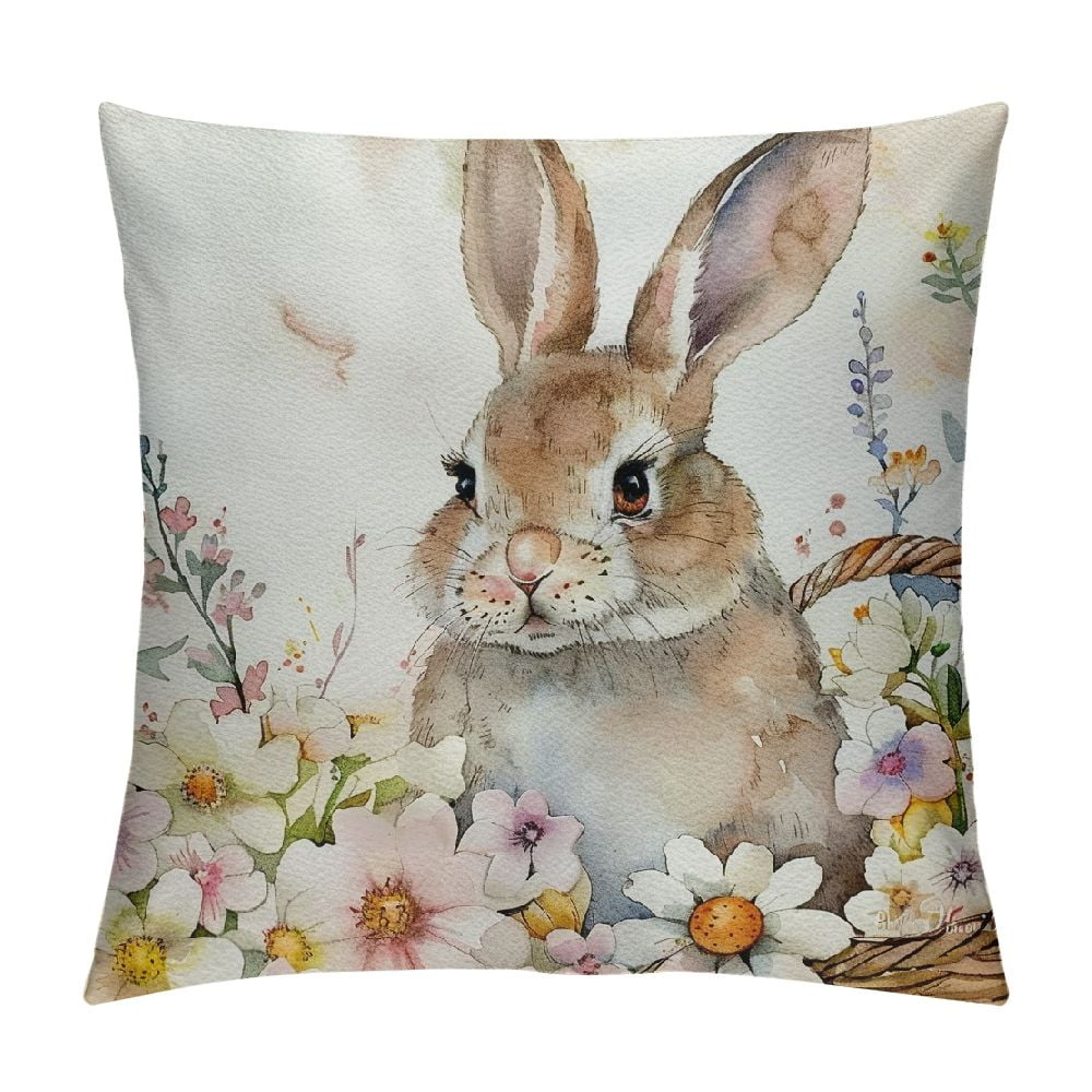 Creowell Easter Pillow Covers Watercolor Bunny Easter Decorations Wild ...