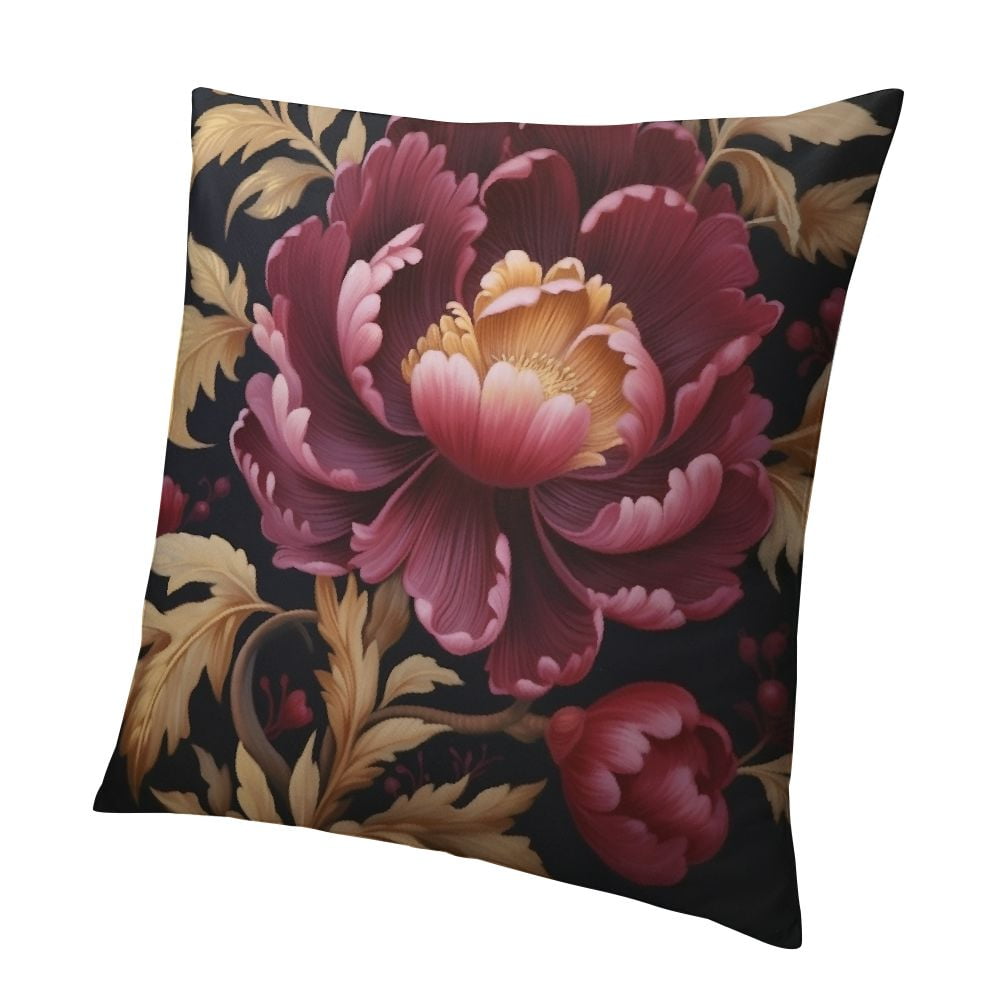 Creowell Elegant Burgundy Floral Satin Square Throw Pillow Covers Chic Blossom Floral Drop ...