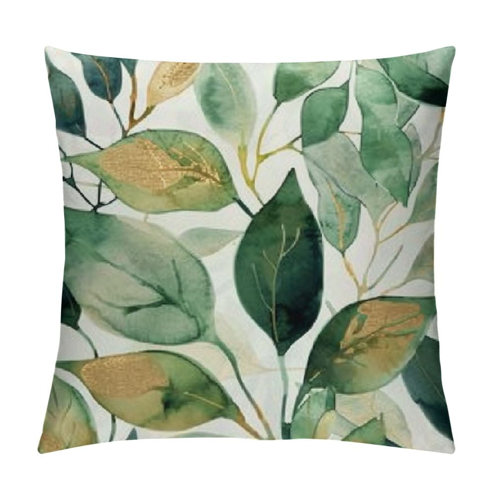 Creowell Eucalyptus Leaf Pillow Covers Watercolor Pillow Sage Green ...
