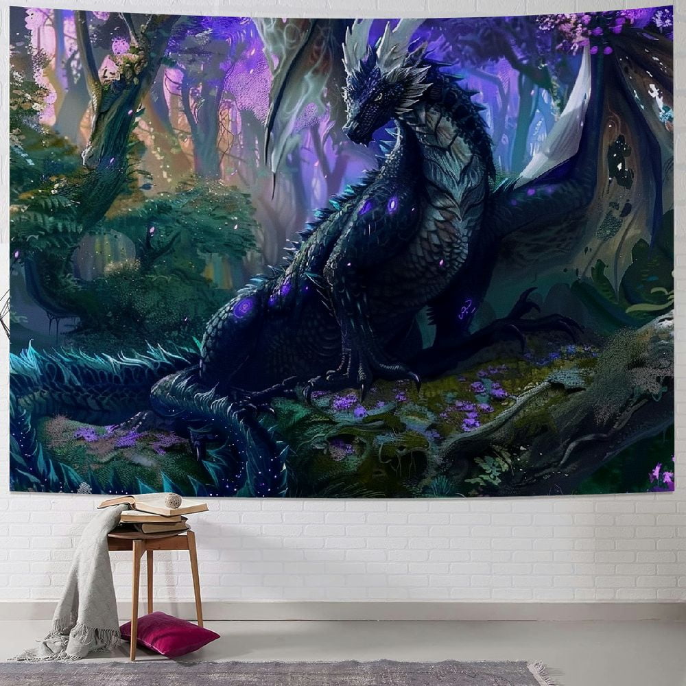 Creowell Fairytale Forest Tapestry Magic Fire Dragon Tapestry Mythical ...