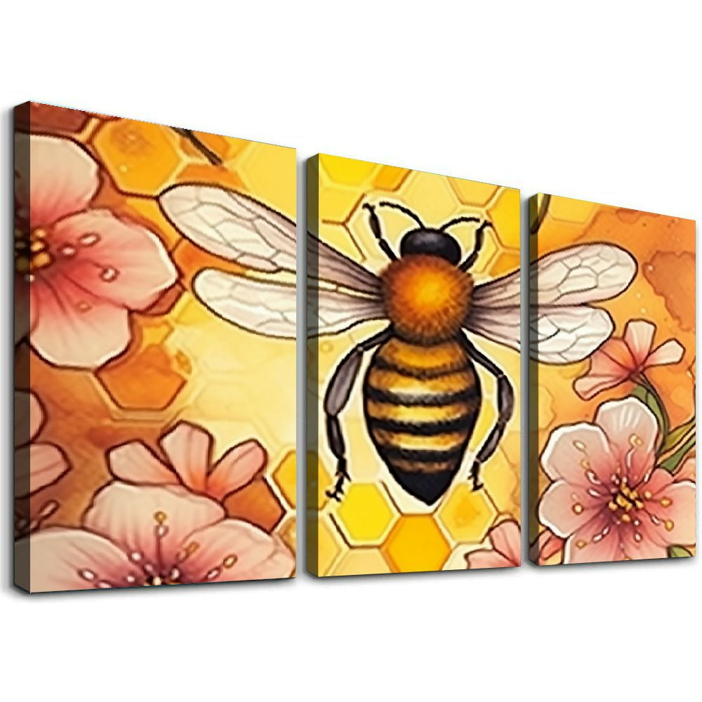 Creowell Fall Decor Bee Wall Art Canvas 3 Piece Set for Living Room ...