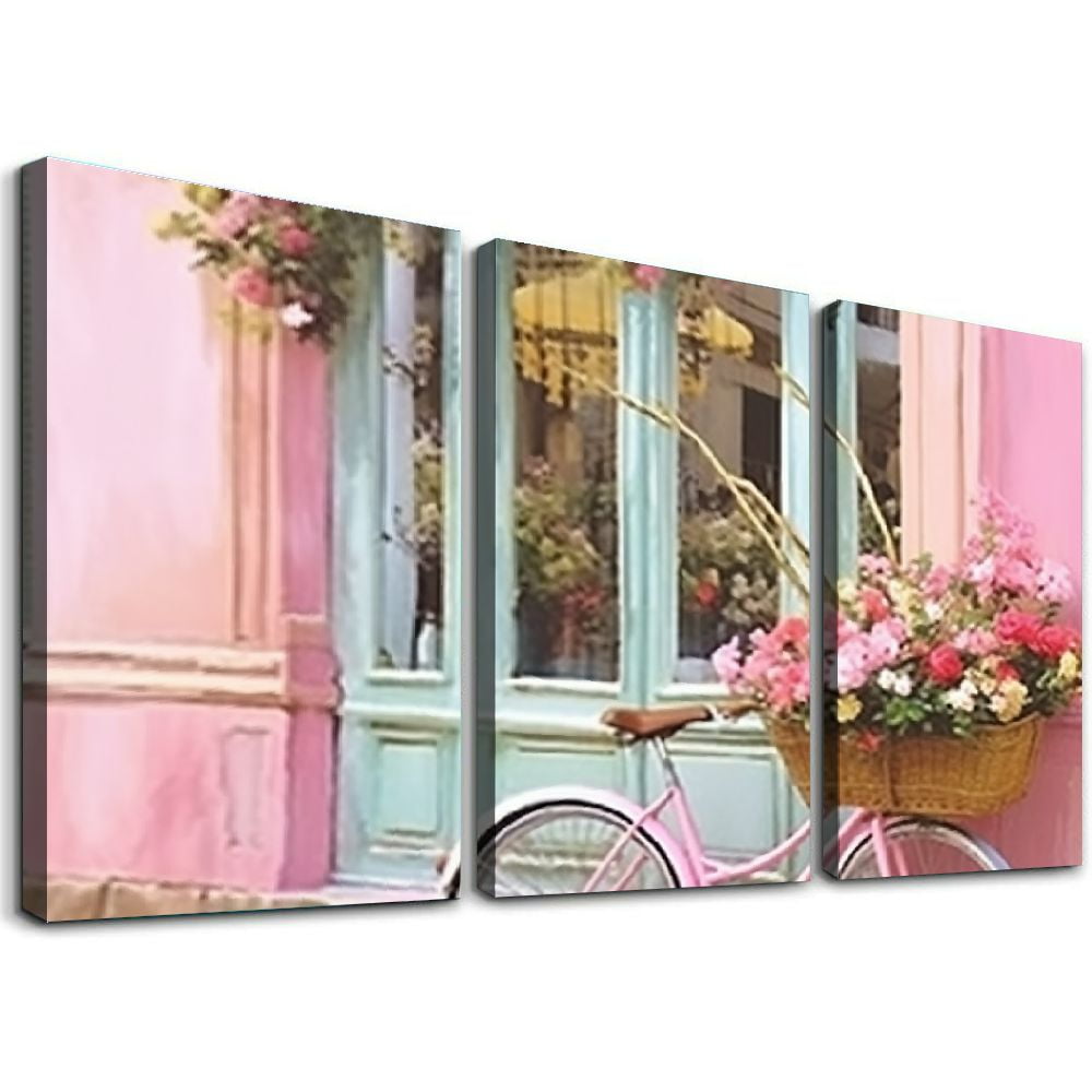 Creowell Fall Decor Bicycle and Flower Wall Art Modern Canvas 3 Piece ...