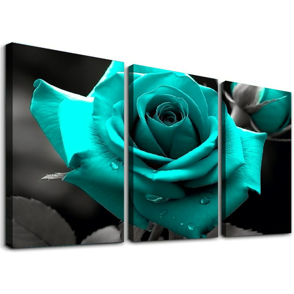Creowell Fall Decor Cyan Flowers for Home Office Decor Canvas Wall Art ...