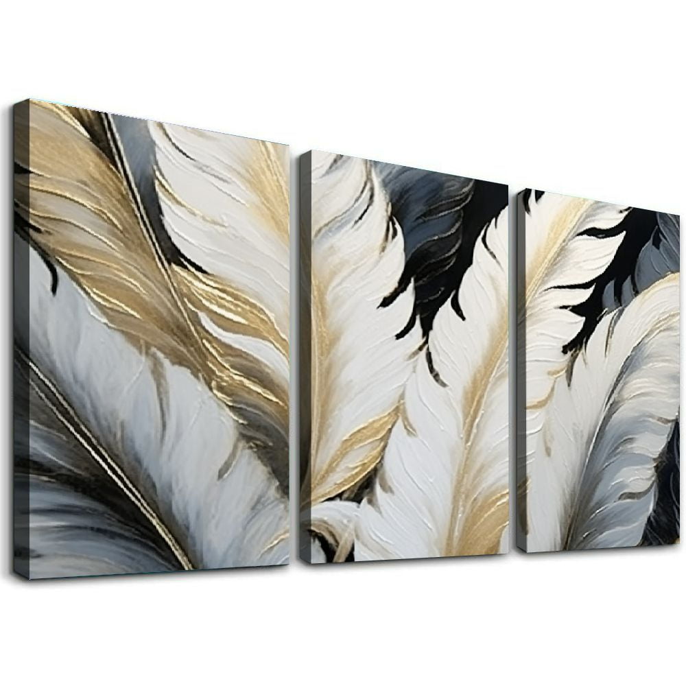Creowell Fall Decor Feather Wall Art Canvas Print 3 Piece Set ...