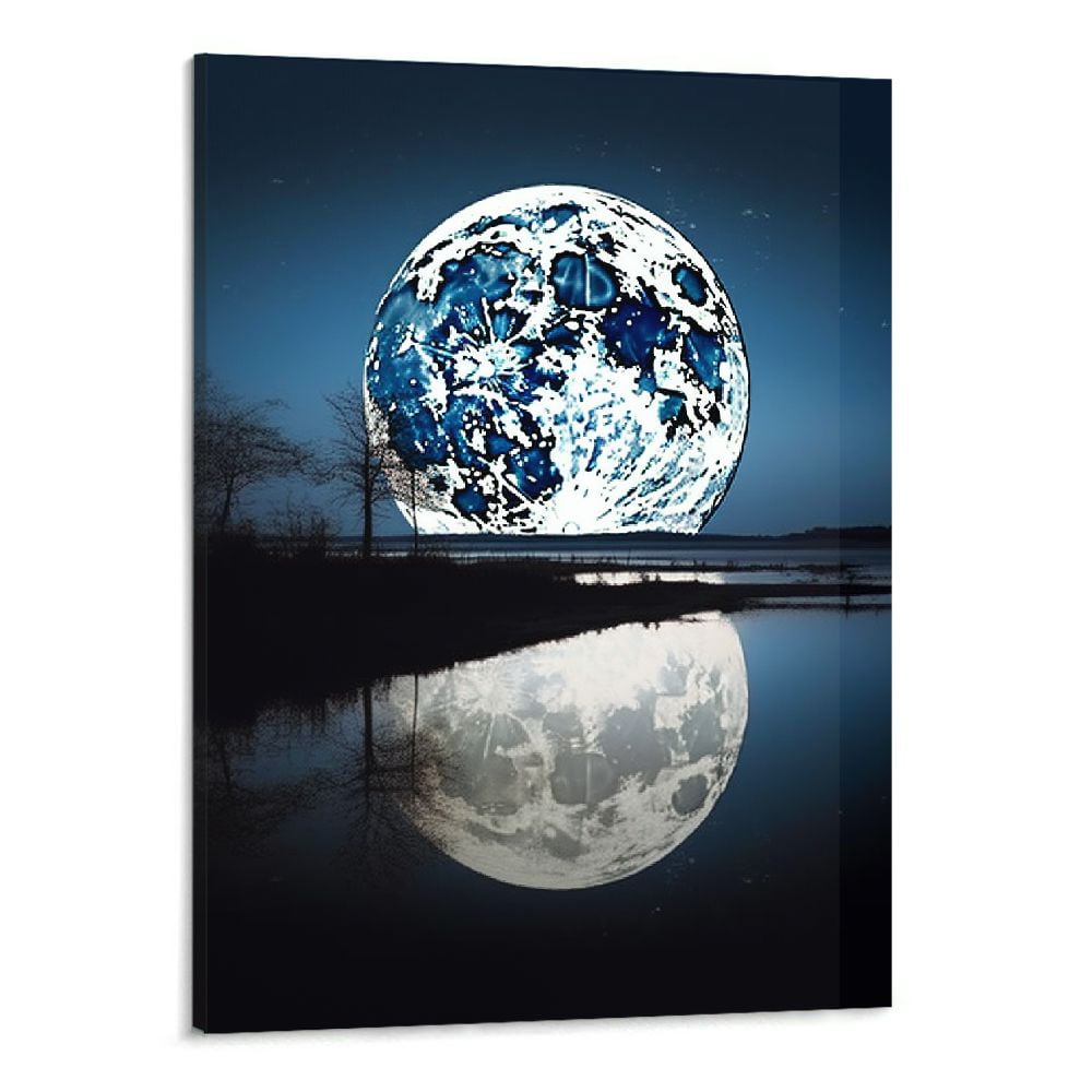 Creowell Fall Decor Full Moon Water Reflection Wall Art Canvas Wall Art ...