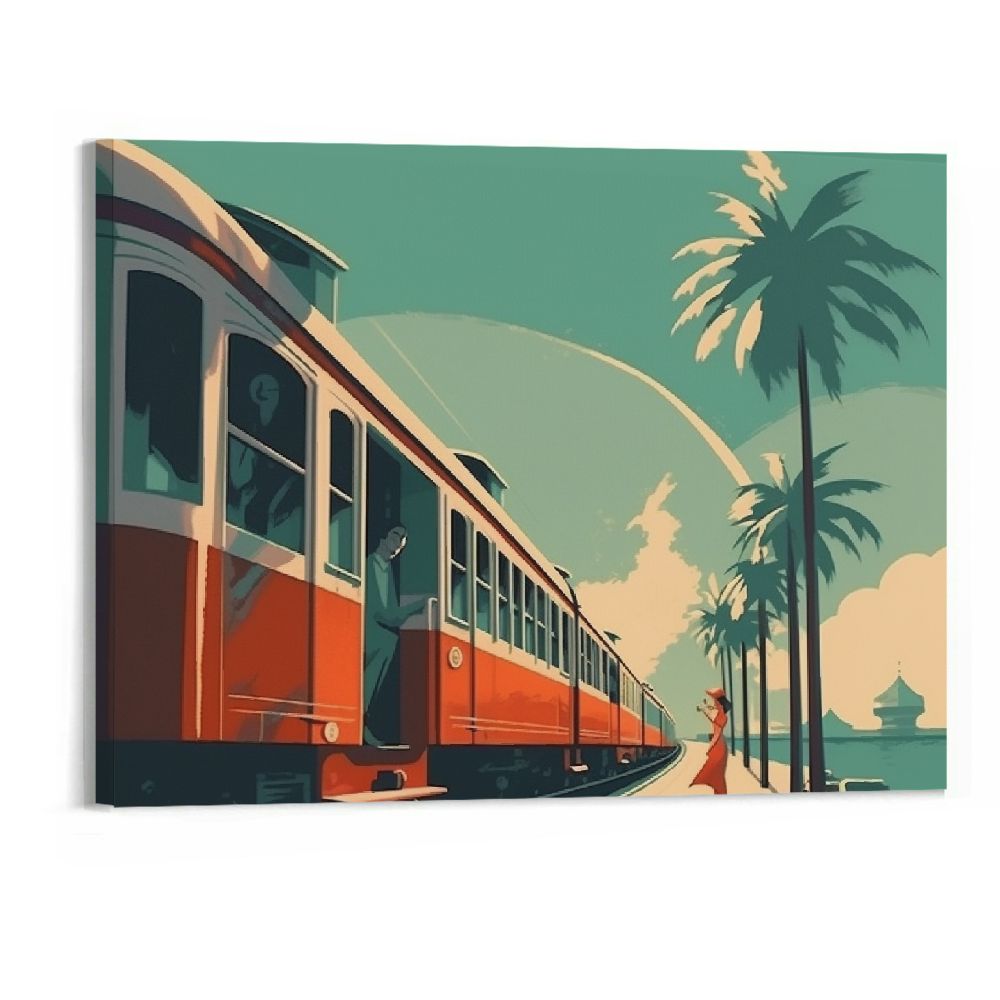 Creowell Fall Decor Pretty Girl by the Train for Bedroom Living Room ...