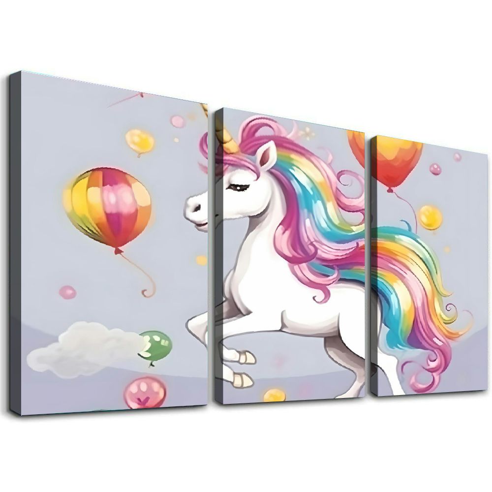 Creowell Fall Decor Unicorn Pink Balloon Rainbow Canvas Prints Wall Art 3 Piece Set 12x16x3pcs ...