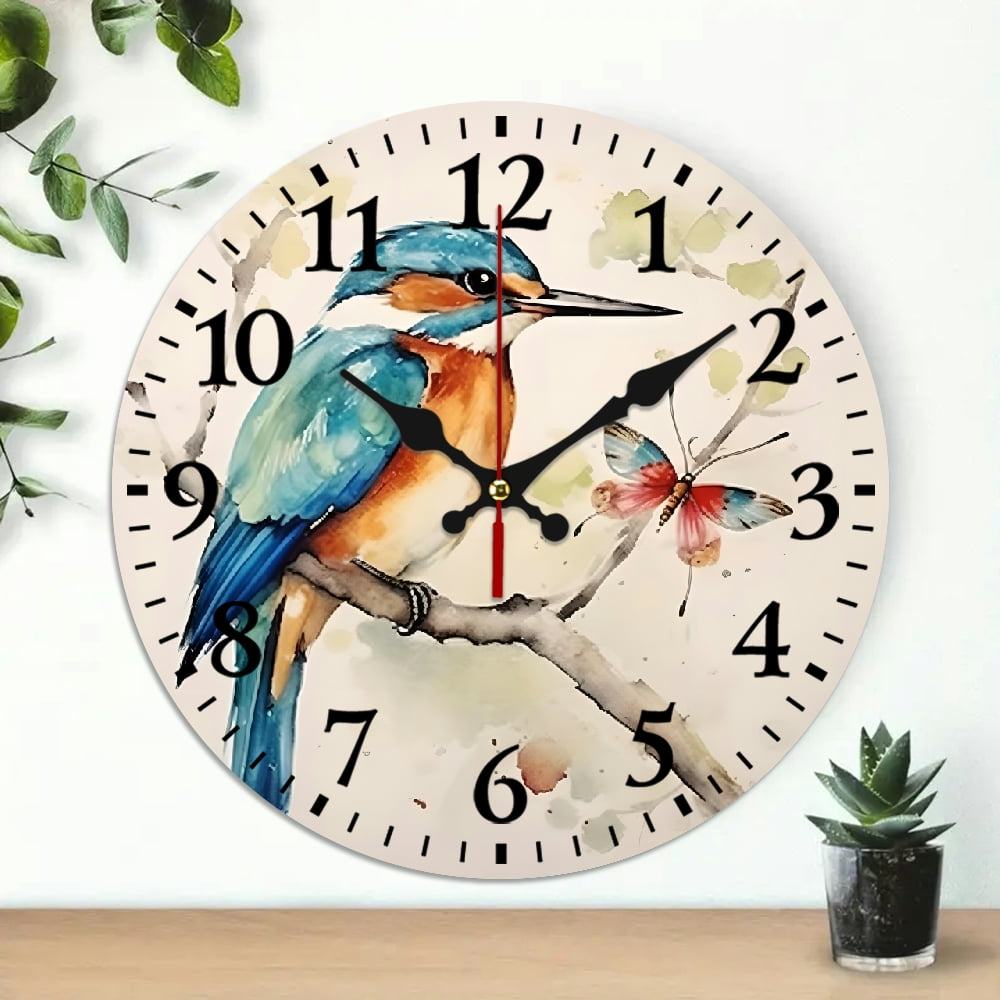 Creowell Fall Decor Wall Clock Bird And Butterfly Print 10 Inch 10x10in ...