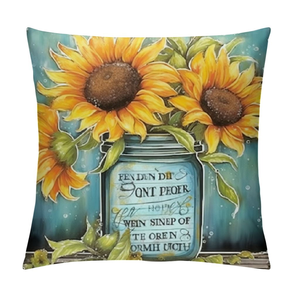 Creowell Fall Floral Throw Pillow Covers Spring Decoration Sunflower ...