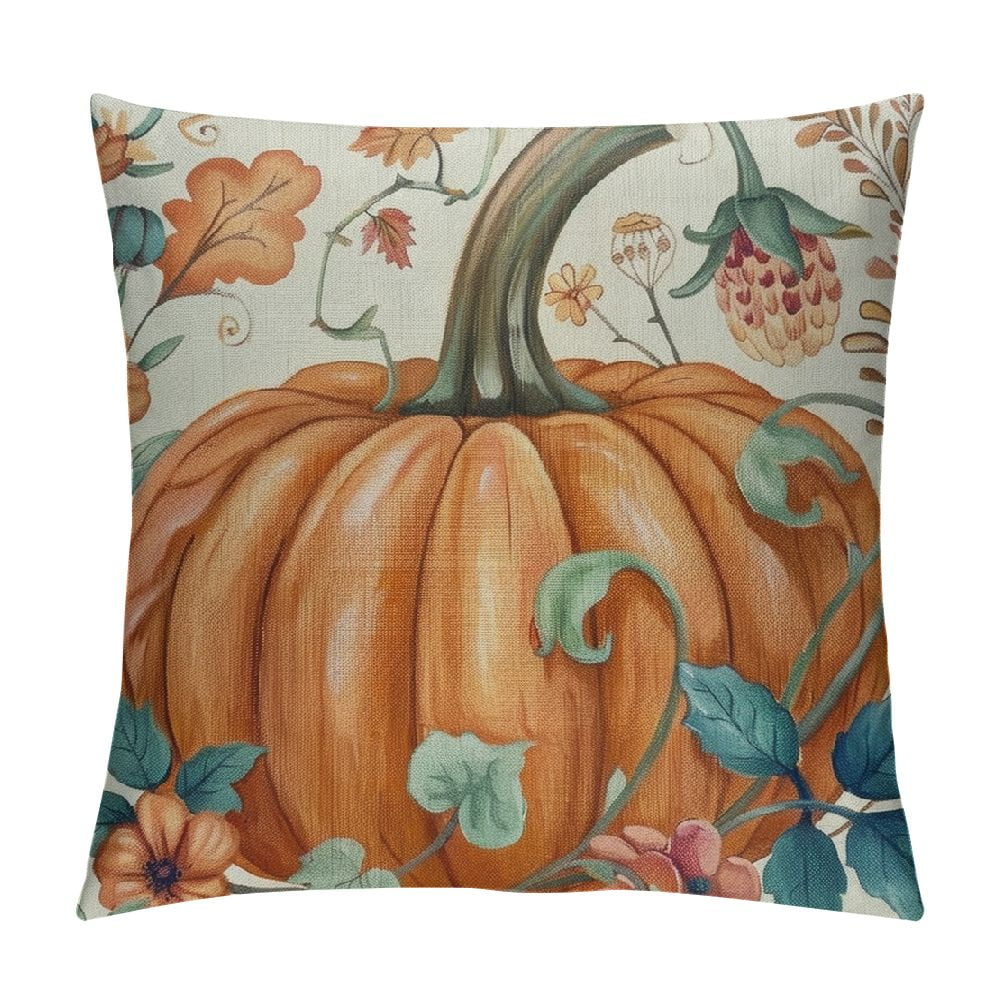 Creowell Fall Pillow Covers Autumn Watercolor Orange Pumpkin Leaves ...