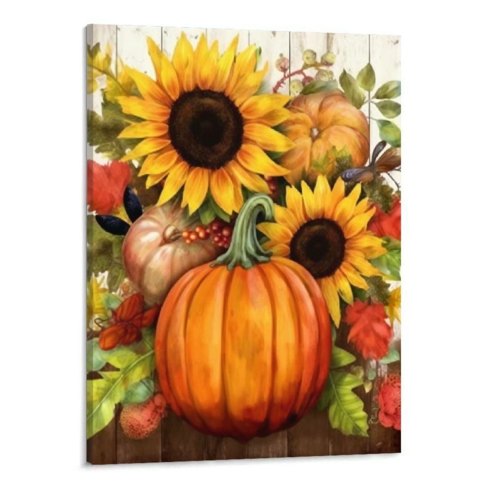 Creowell Fall Wall Art Canvas Pumpkin Wall Decor Rustic Farmhouse Fall ...