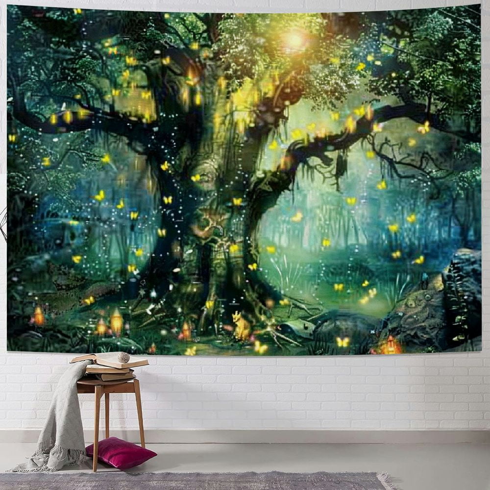 Creowell Fantasy Forest Tapestry Green Fairy Tree of Life Tapestries ...
