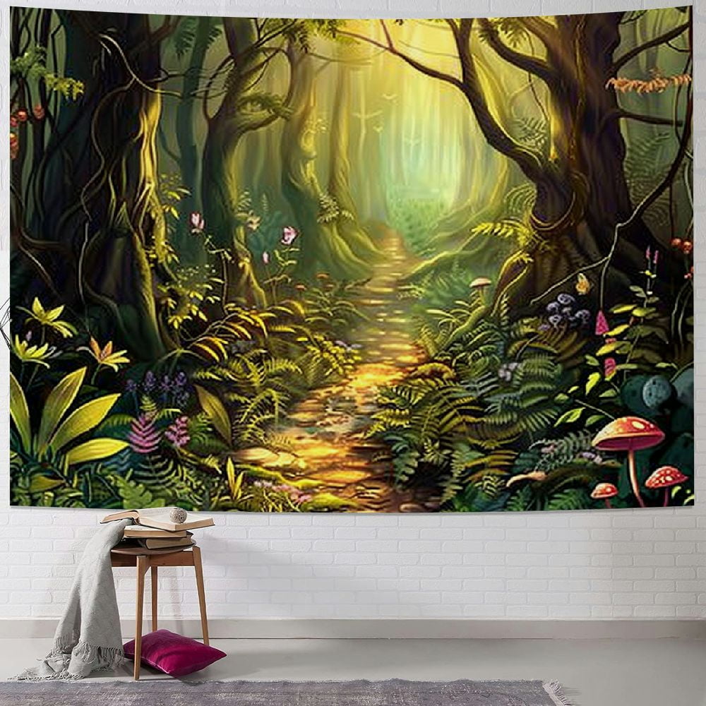 Creowell Fantasy Forest Tapestry Misty Forest Green Tree Jungle ...