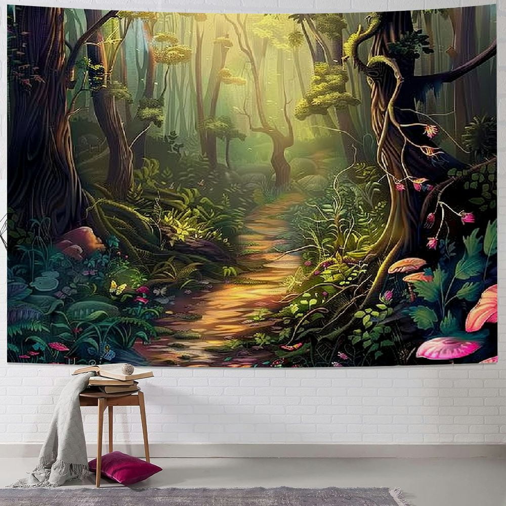 Creowell Fantasy Forest Tapestry Misty Forest Green Tree Jungle ...