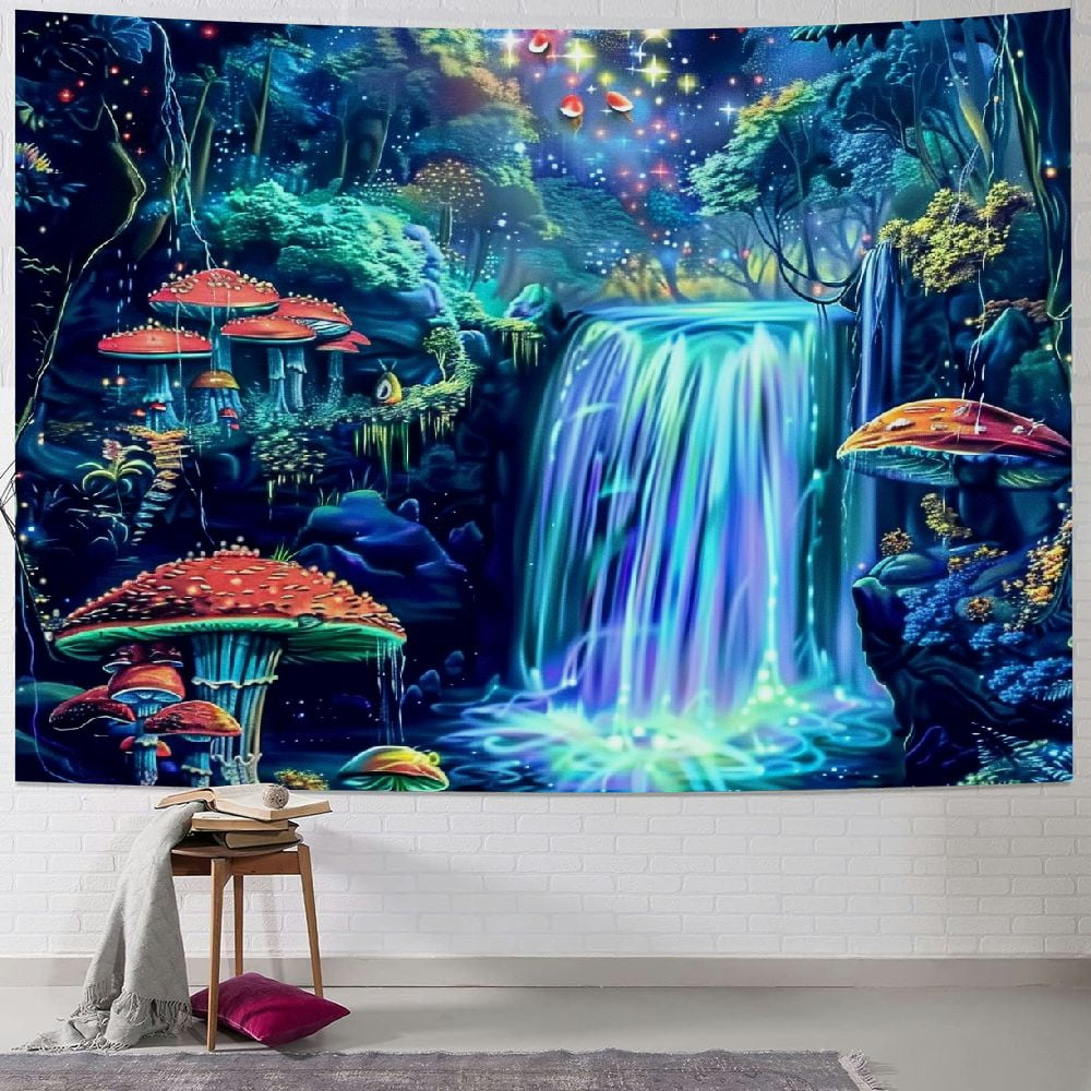 Creowell Fantasy Forest Tapestry Waterfall Tapestry Trippy Starry Sky ...