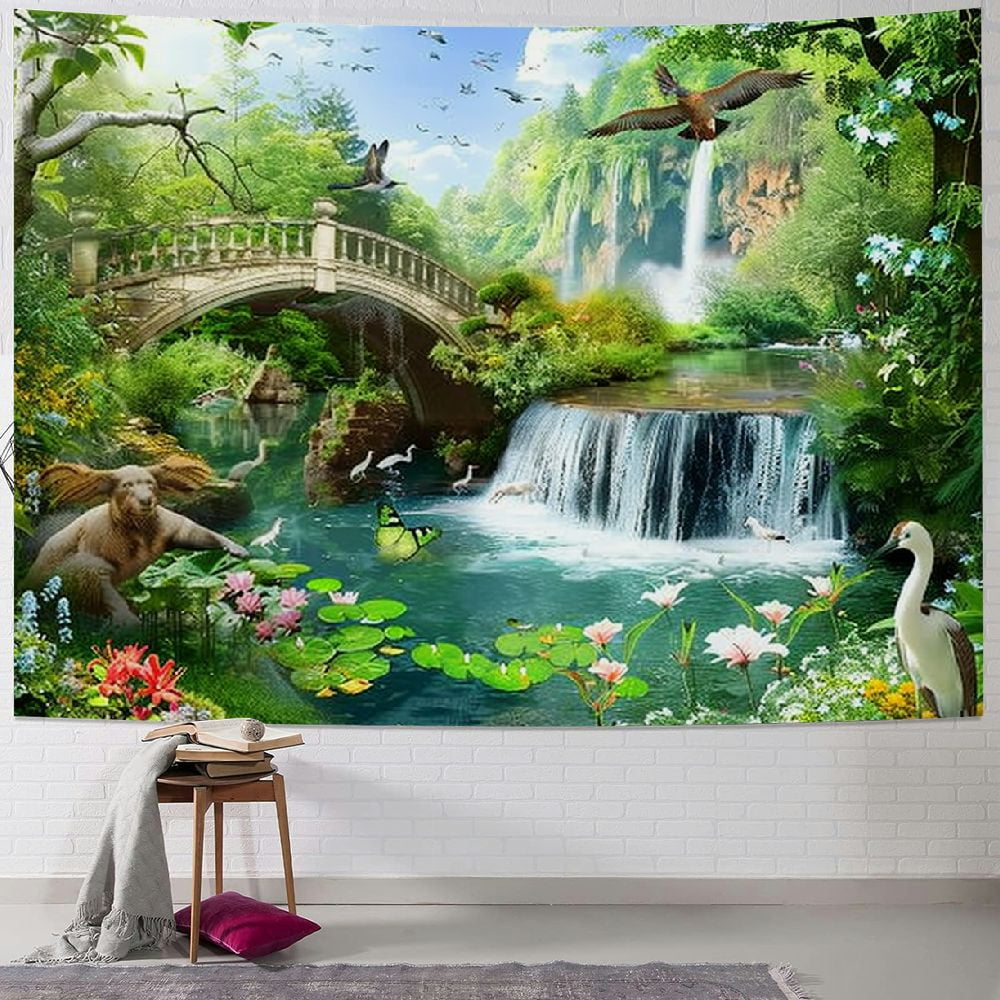Creowell Fantasy Tapestry Spring Scenery Tapestry Waterfall Tapestry ...