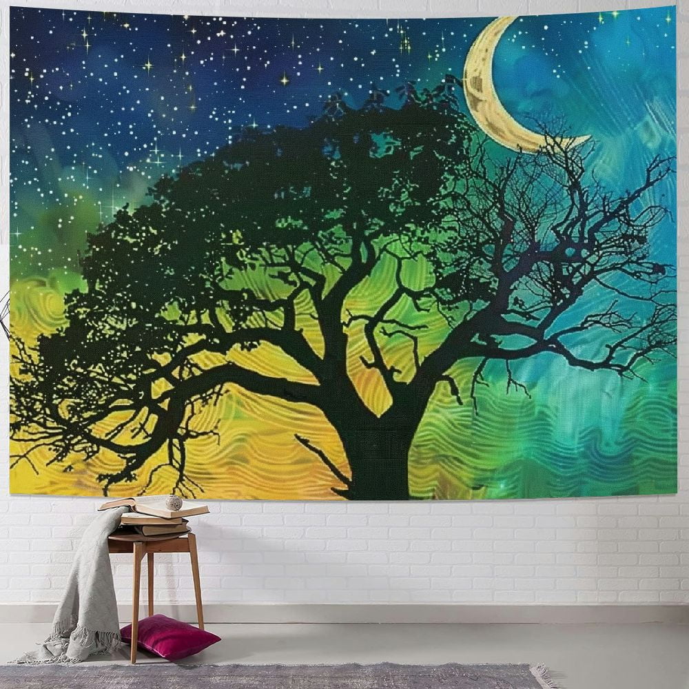 Creowell Fantasy Tree Tapestries Large Wall Blanket Sun Moon Starry ...