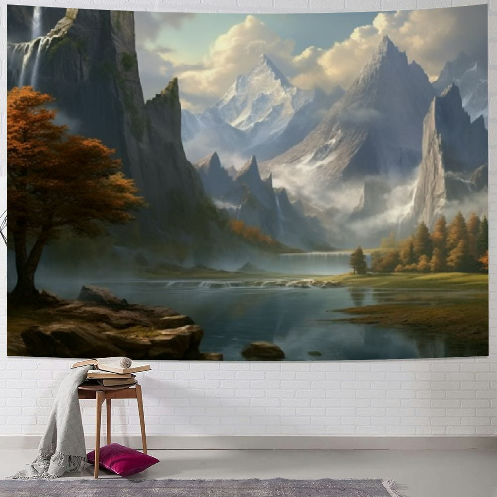 Creowell Fantasy World Tapestry, Mountain Forest Lake Landscape ...