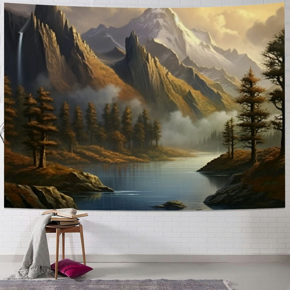 Creowell Fantasy World Tapestry, Mountain Forest Lake Landscape ...