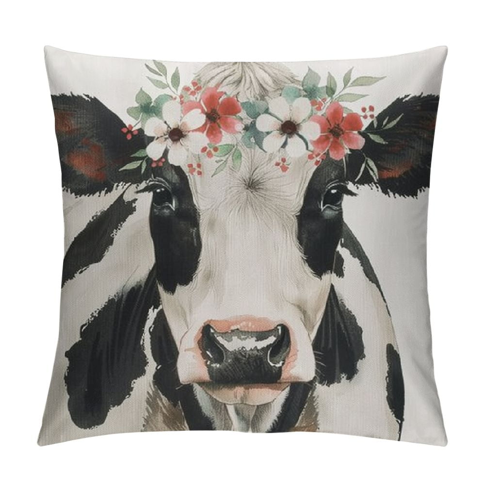 Creowell Farm Markets Animals Throw Pillow Covers Milk Cow with Flowers ...