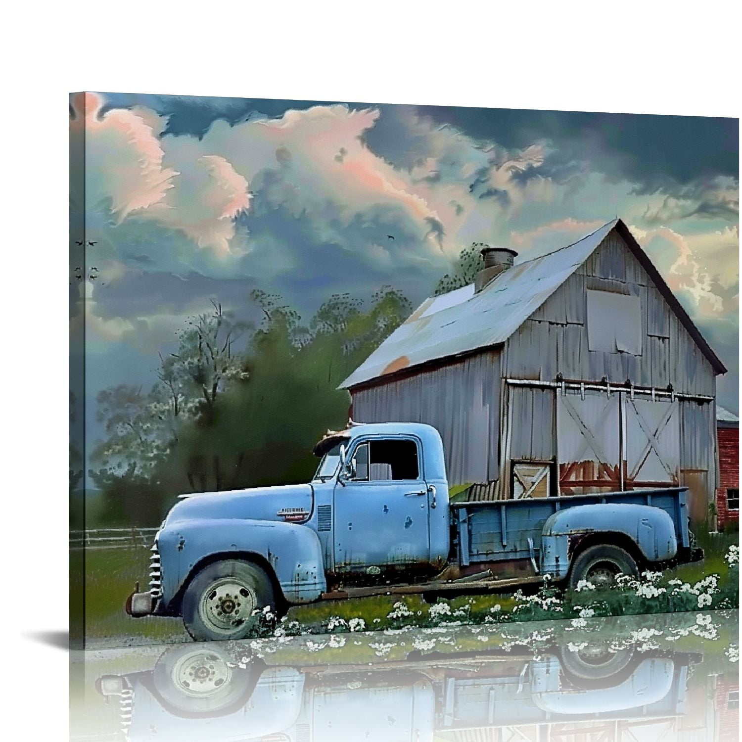 Creowell Farmhouse Blue Truck Canvas Wall Art for Bedroom Decor Country ...