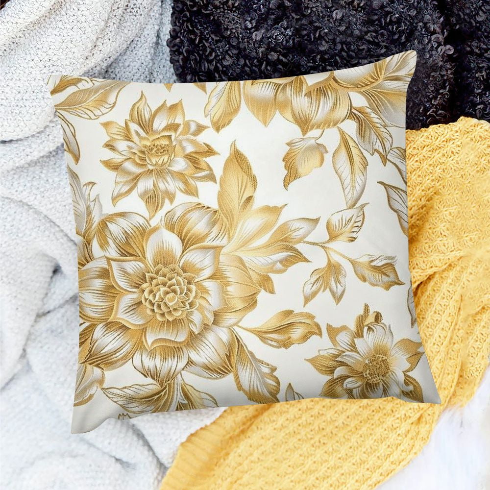 Creowell Farmhouse Decor Flower Pattern Gold Leaves Pillow Covers Set ...