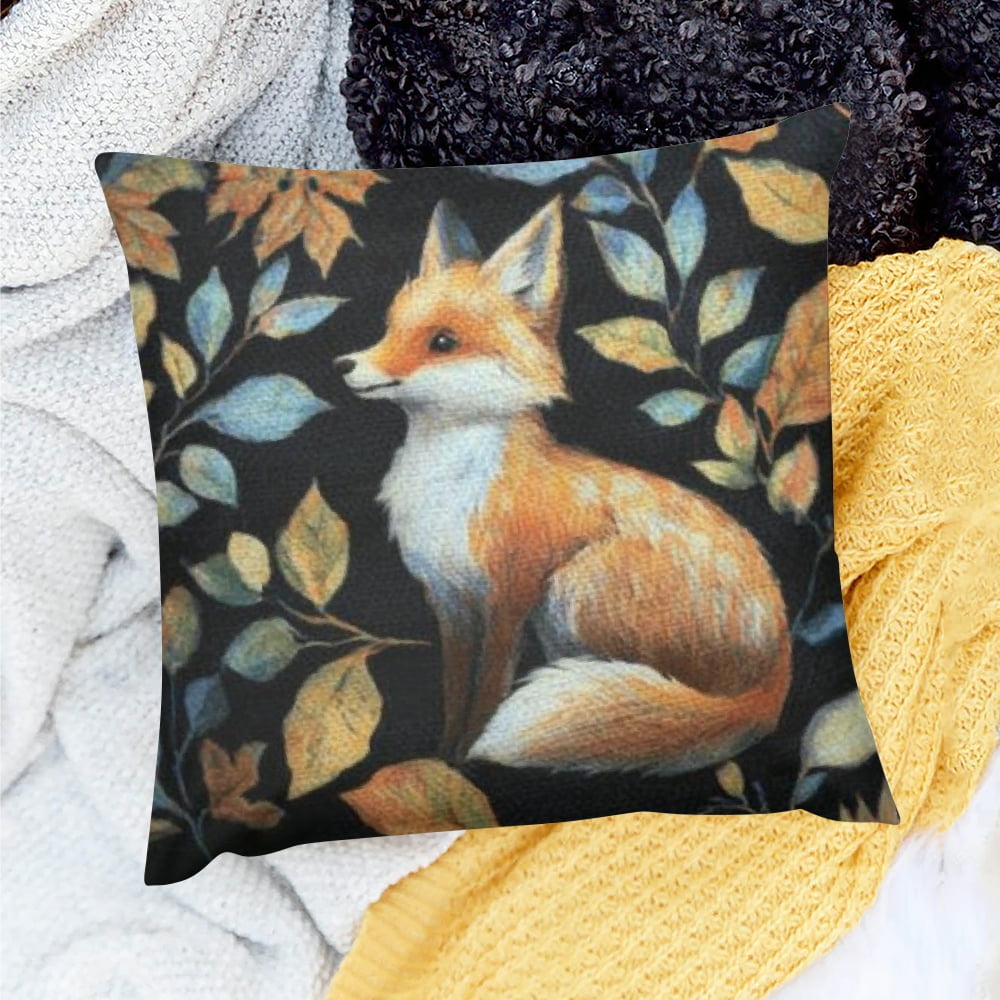 Creowell Farmhouse Decor Fox Leaves Pillow Cover 100% Linen 3 Sizes ...
