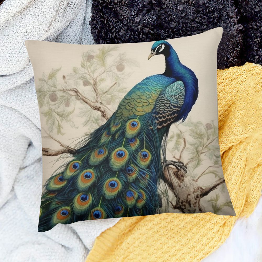 Creowell Farmhouse Decor Peacock Feathers Linen Throw Pillow Cover for ...