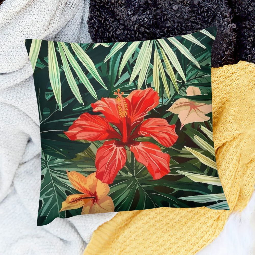 Creowell Farmhouse Decor Tropical Flowers Palm Leaves Pillow Covers Set ...