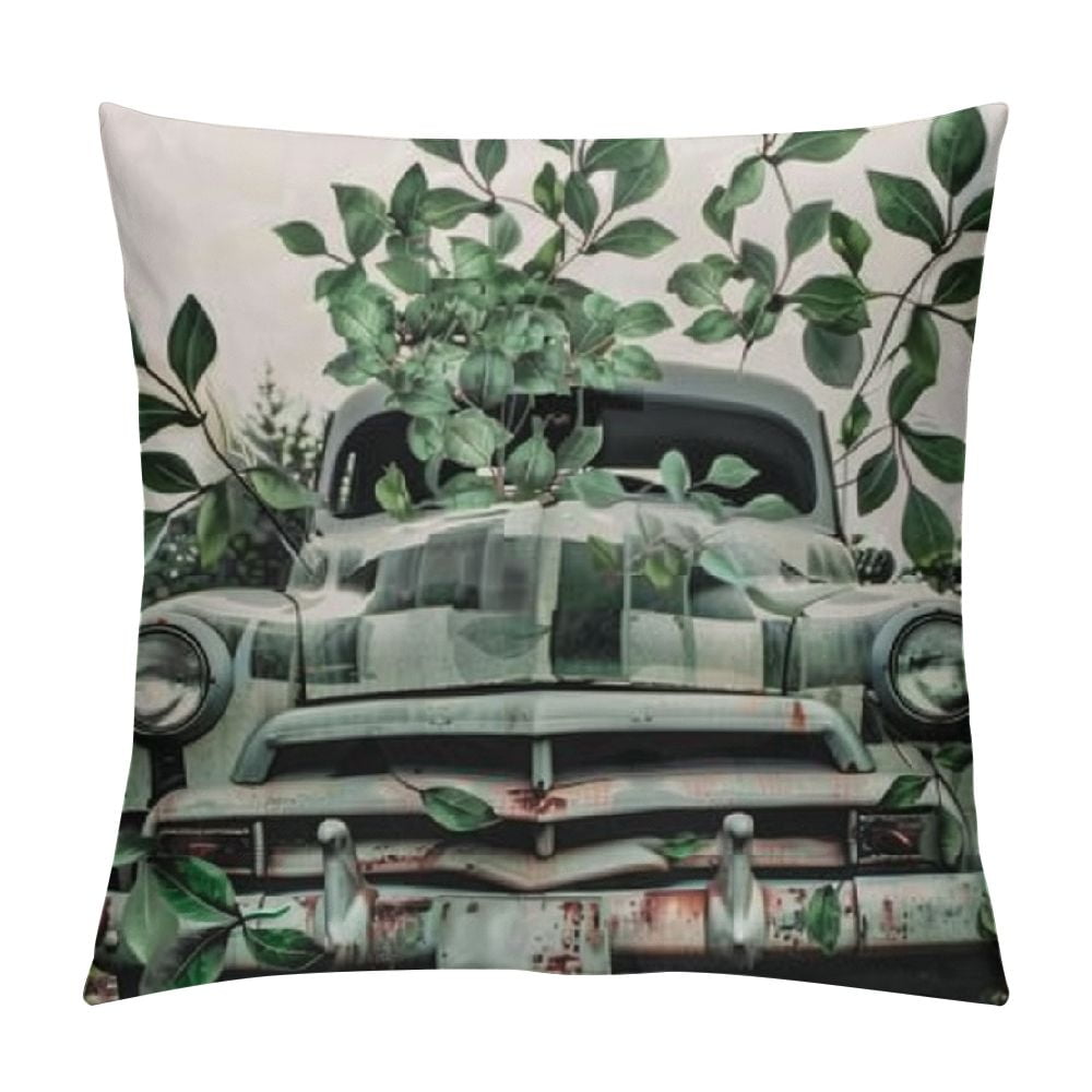 Creowell Farmhouse Spring Summer Pillow Covers,Home Decor Eucalyptus Leaves Truck Vase Home ...