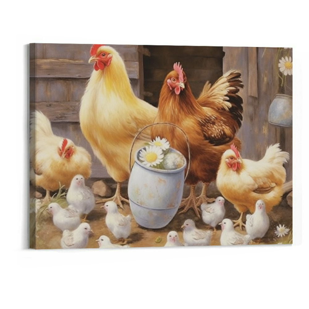Creowell Farmhouse Wall Art Rooster Print: Hen Painting Small Born ...