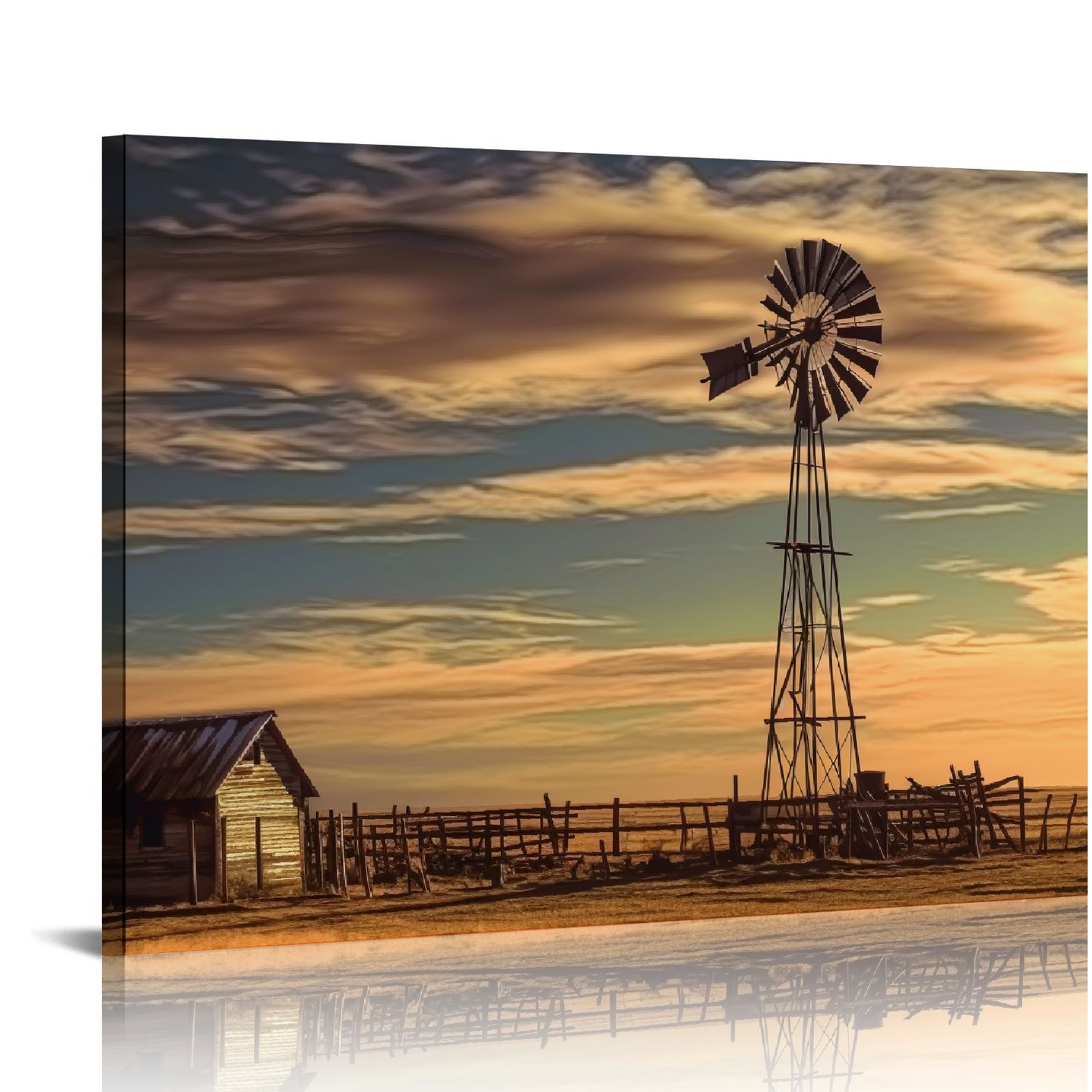 Creowell Farmhouse Windmill Canvas Wall Art: Sunset Landscape Artwork ...