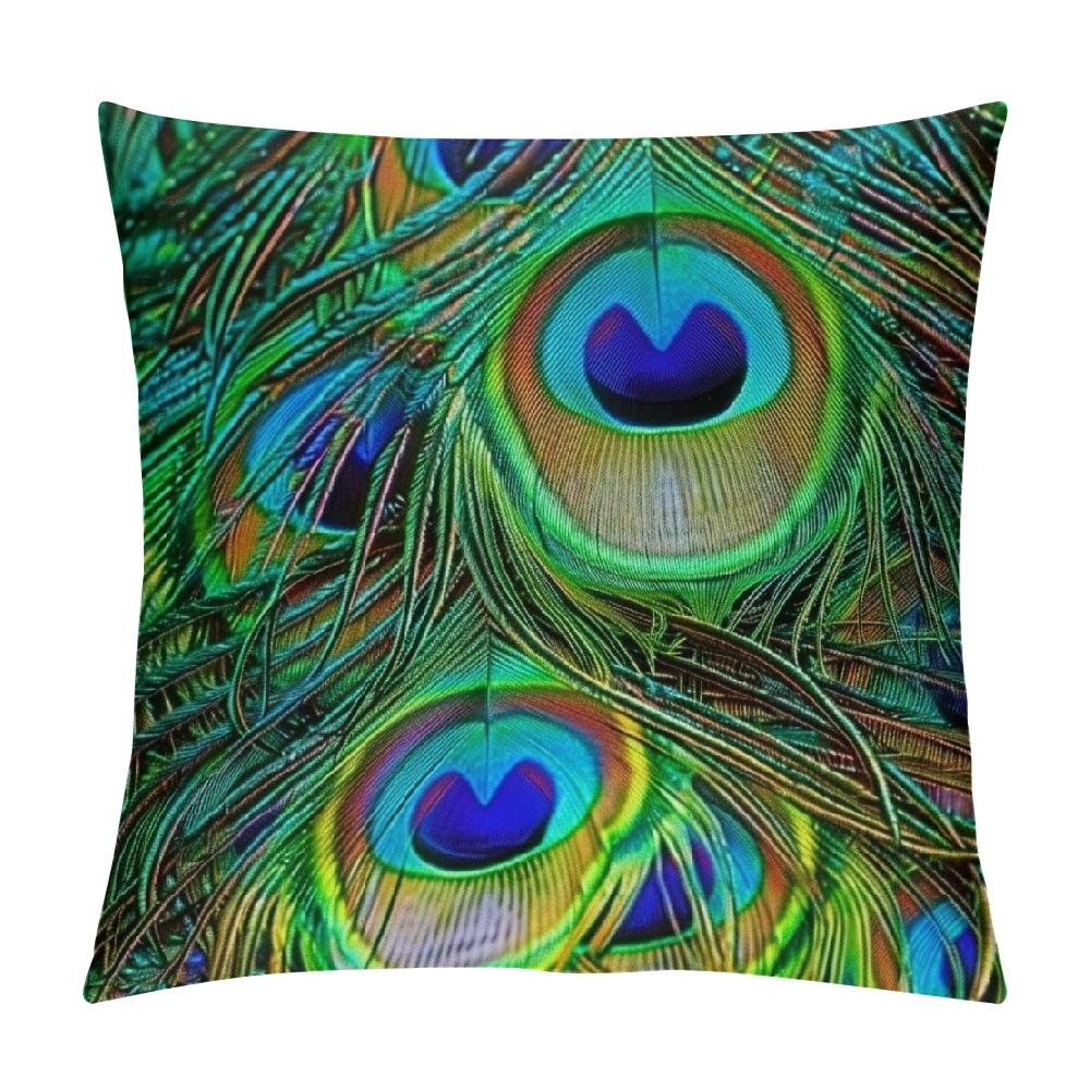 Creowell Farmhouse Feather Throw Pillow Covers Animal Peacock Feather ...