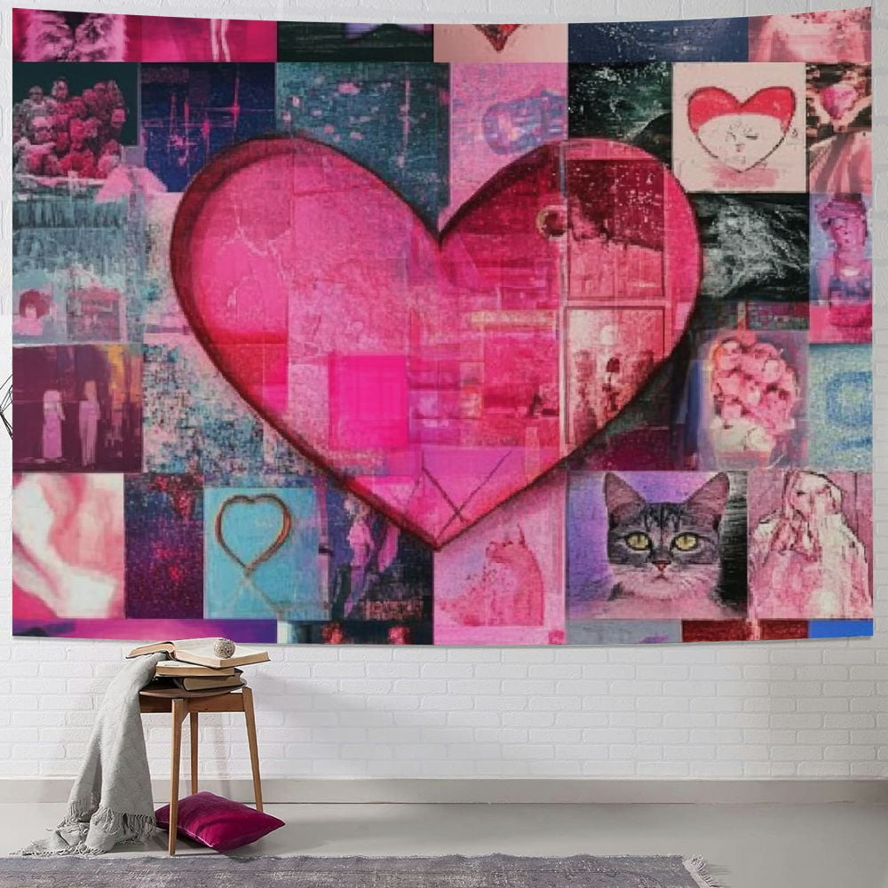 Creowell Fashion Pink Collage Tapestry Aesthetic Wall Hanging ...