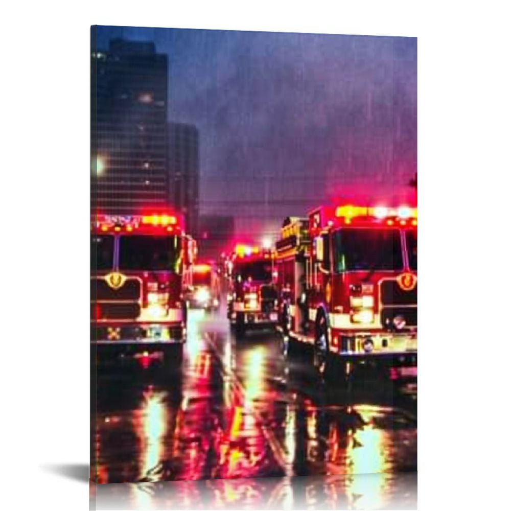 Creowell Fire Truck Canvas Wall Art Fireman Hero Home Decorations for ...