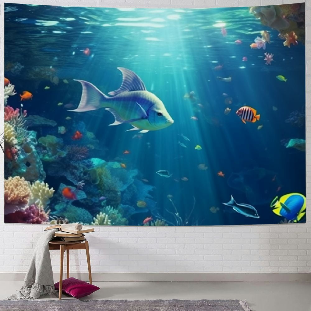 Creowell Fish Aquarium Sunlight Tapestry Wall Decor Blanket for Home ...