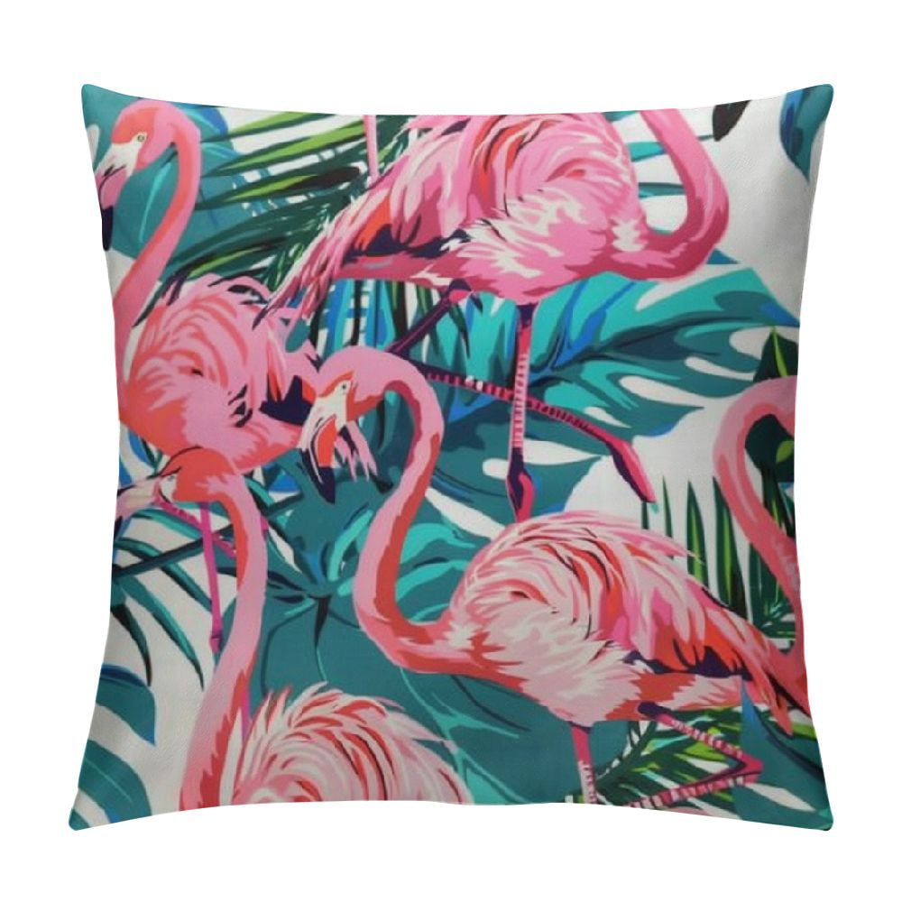 Creowell Flamingo Bird Green Plant Leaf Print Throw Pillow Covers, Soft ...