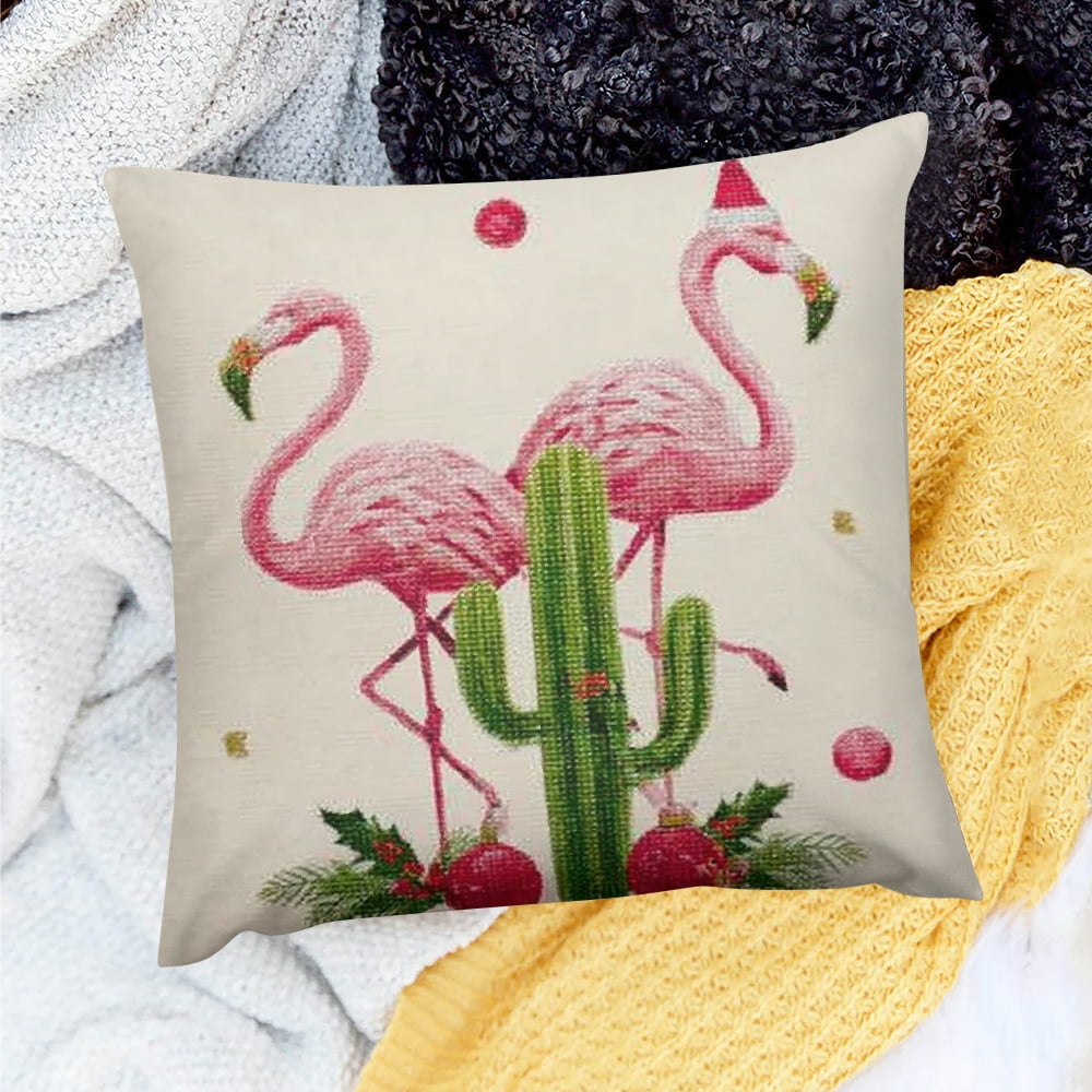 Creowell Flamingo Christmas Hat Throw Pillow Cover Merry Christmas ...