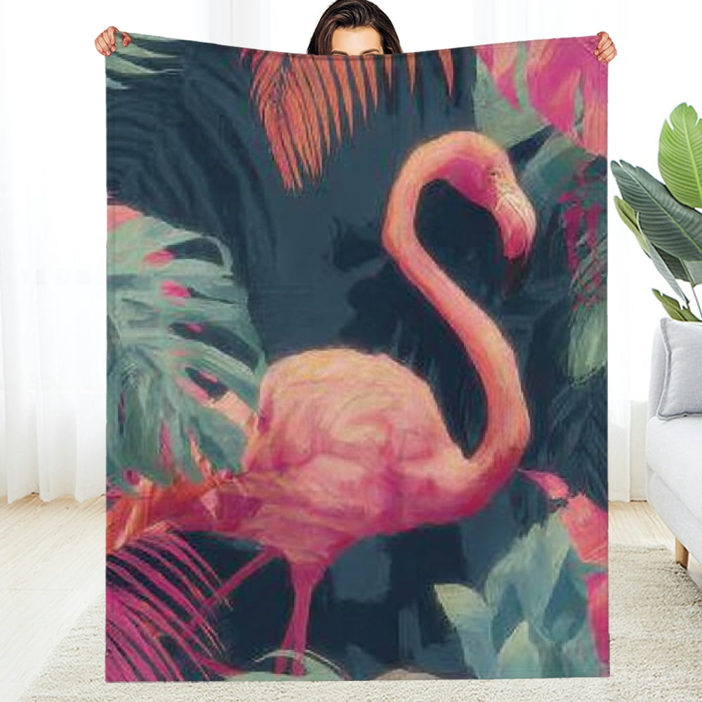 Creowell Flamingo Palm Leaves Tropical Flannel Blanket, Soft Cozy Multi ...