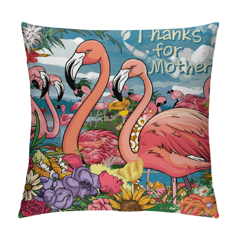 Creowell Flamingo Thanks for mother Throw Pillow Covers Decorative Pink ...